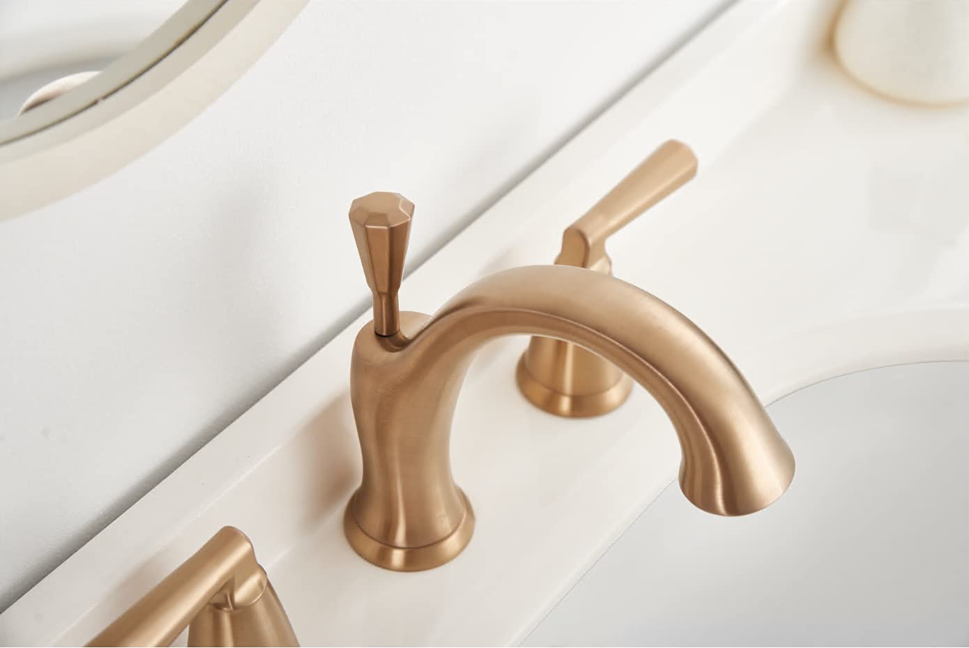 ENZO RODI 8 inch Bathroom Faucets Widespread Brushed Gold, Two-Handle Bath Lavatory Sink Faucet, for 3-Holes Wide, with Metal Lift Pop-up Drain Assembly, Transitional Mid-Arc Spout
