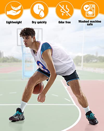 Funtery 12 PCS Men Basketball Jerseys Mesh Basketball Uniform 2XL Reversible Basketball Team Jersey for Men(White)