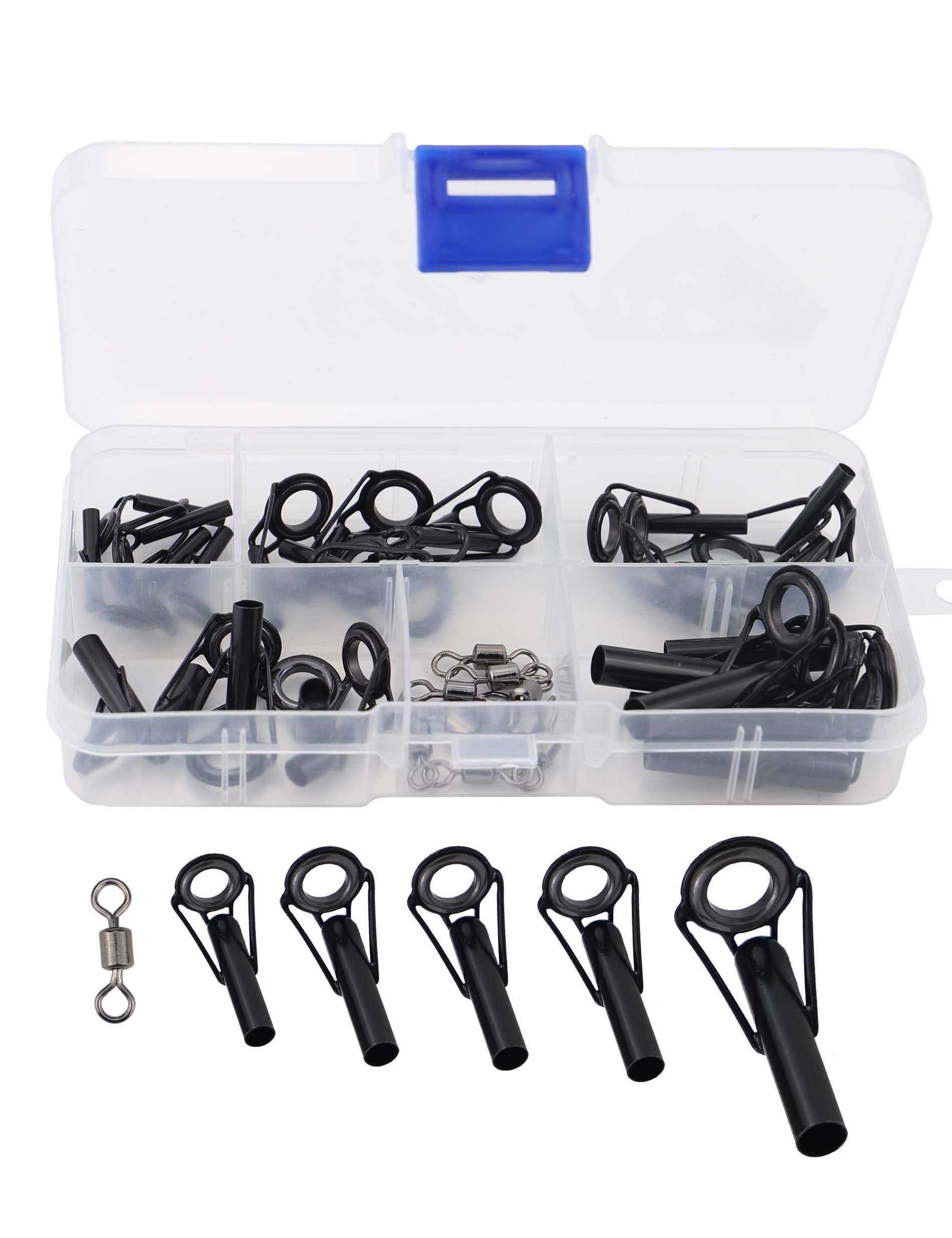 Beoccudo Rod Tip Repair Kit Rod Tips Replacement for Freshwater Saltwater Rods, Stainless Steel Ceramic Ring Guides with Fishing Swivels