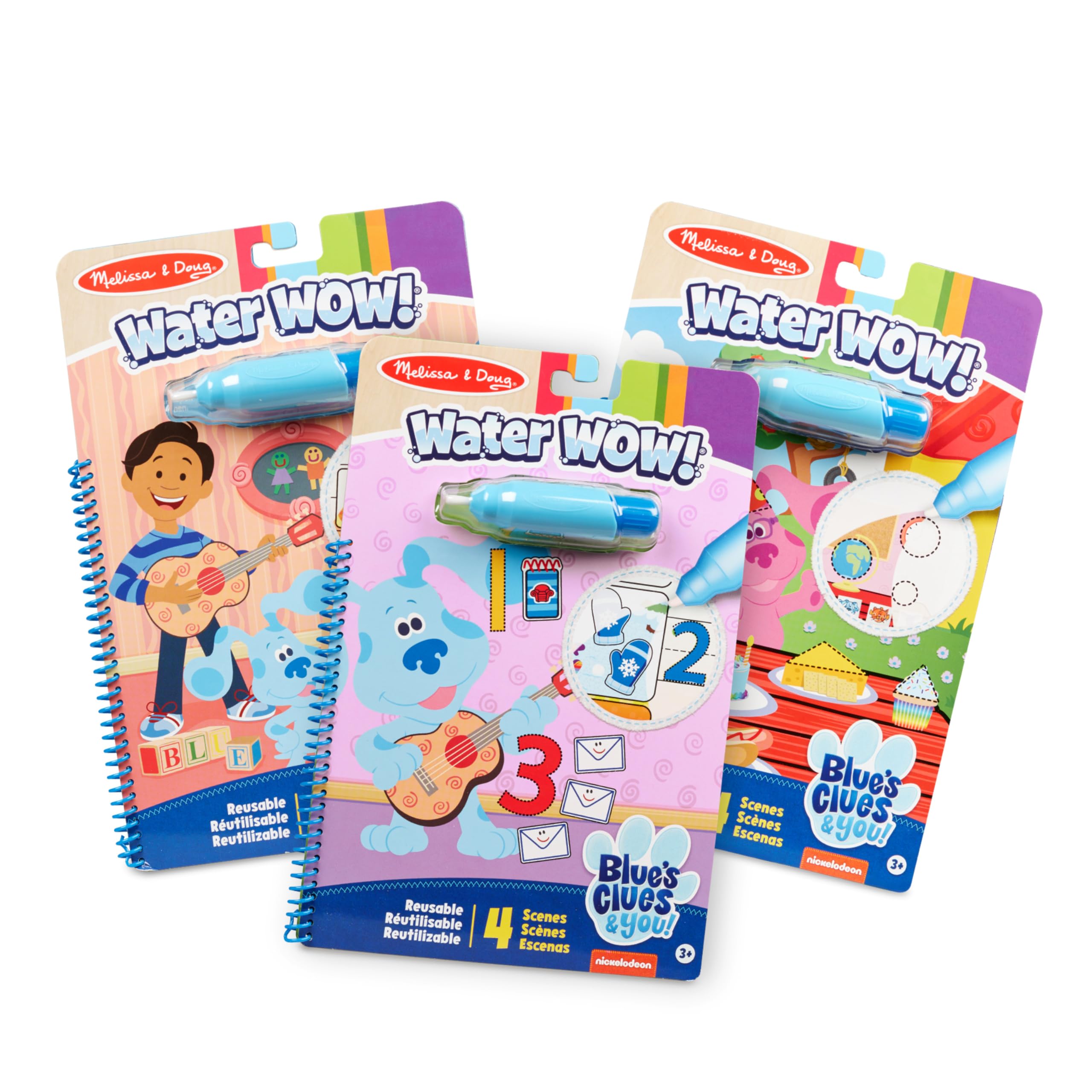 Melissa & Doug Blue’s Clues & You! Water Wow! 3-Pack – Alphabet, Counting, Shapes Water Reveal Travel Activity Pads