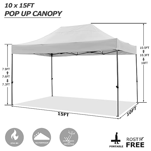 COBIZI 10x15 Pop up Canopy Gazebo 3.0, Easy up Heavy Duty Canopy with 4 Removable Sidewalls, High Stability, All Weather Sunshade 100% Waterproof Outdoor Canopy Tents, White