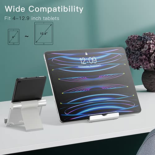 JETech Tablet Stand, Adjustable Portable Desktop Holder, Foldable Dock for iPad/iPad Pro/Air/Mini, Galaxy Tab A8/A7 Lite/A7/S8/S7, Kindle, Tab/Phones(4-13"), Silver