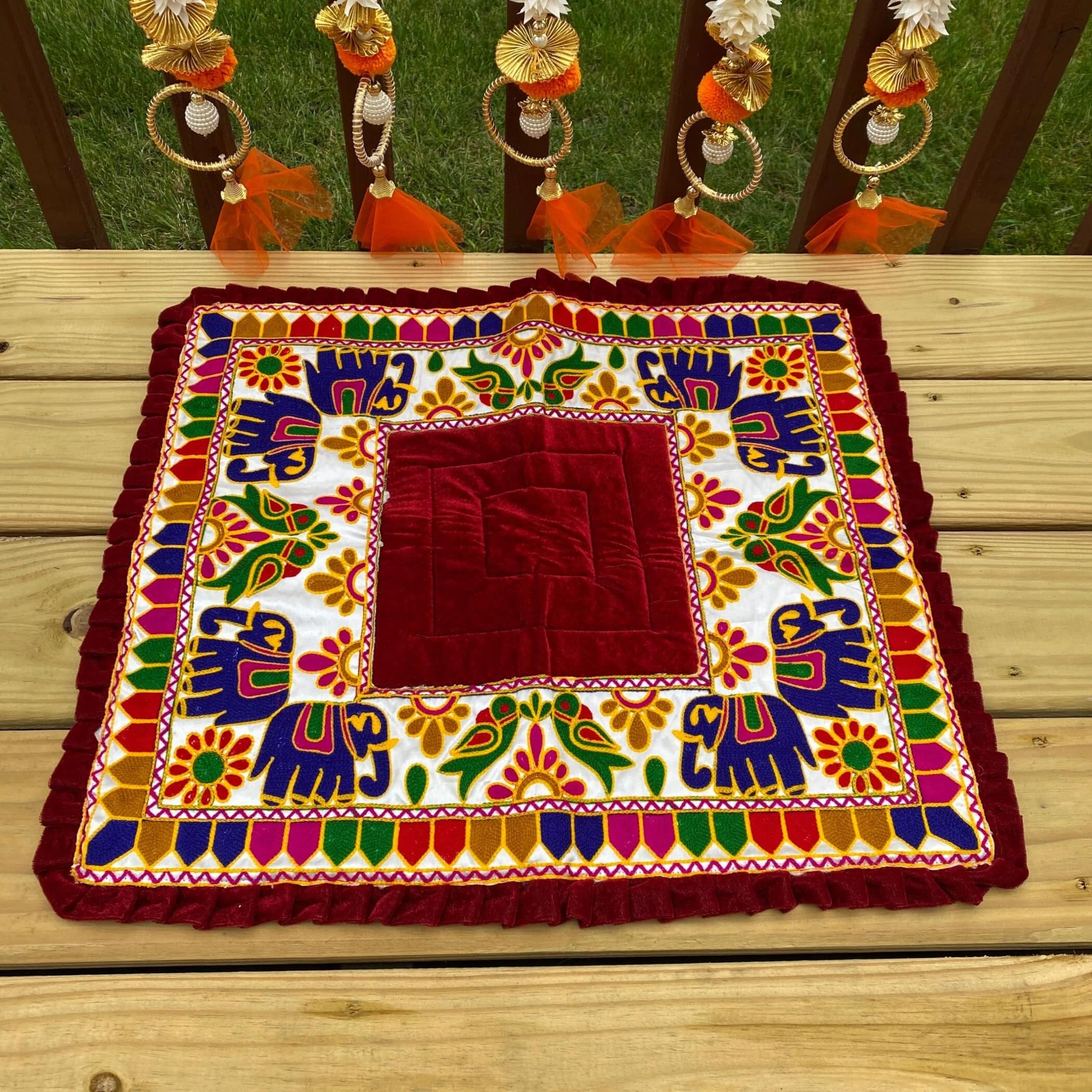 LOVENSPIRE Elephant Pooja Aasan Rug Velvet Prayer Mat Meditation Multipurpose Aasan for Ganesh Pooja Diwali Pooja Mandir and Festive Decor Diwali Decoration Housewarming Gift