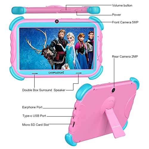 Kids Tablet, 7 Inch Tablet for Kids, Parental Control Educational Tablet, 2+32GB Android 11.0, IPS Screen, Kids Content Pre-installed, with Bluetooth WiFi, Kid-Proof Case, YouTube Netflix Hulu (Pink)