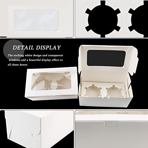 GothaBach 30 Pack White Paper Cupcake Boxes with 2 Cavity Cookie Gift Boxes with Clear Window 2 Treat Holder Cupcake Containers Bakery Cake Box