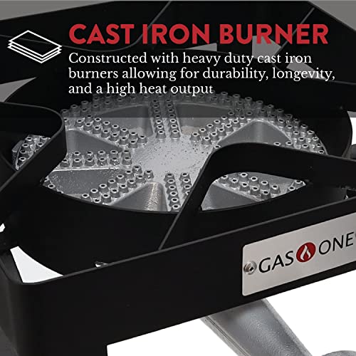 GasOne Single Burner Propane Stove β Square Heavy-Duty Propane Burner β Outdoor Burner with Adjustable 0-20PSI Regulator and Steel Braided Hose β Ideal for Home Brewing, Turkey Fry