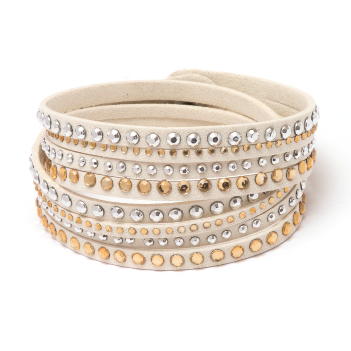 Barzel Leather Created Austrian Crystals Wrap Bracelets (Black with Black & White Stones)