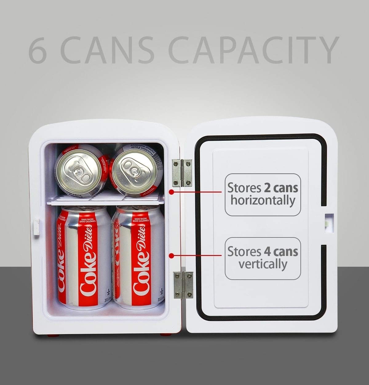 Coca-Cola Diet Coke 4L Mini Fridge Cooler/Warmer 12V DC 110V AC 6 Can Portable Personal Travel Refrigerator for Snacks Drinks Cosmetics Desk Home Office Dorm Gray with Iconic Design & Chrome Accents