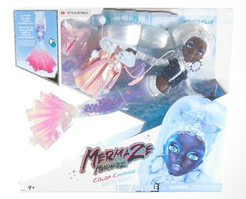MERMAZE MERMAIDZ™ Winter Waves Crystabella™ Mermaid Fashion Doll with Color Change Fin, Glitter-Filled Tail and Accessories