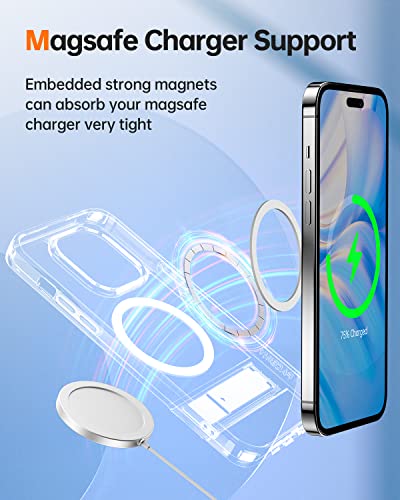 Facbiny Magnetic Kickstand Case for iPhone 14 Pro Max 6.7" [Magsafe Compatible] [Anti-Yellowing] [3-Way Stand] Shockproof, Crystal Clear