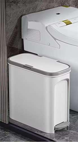 Feisco Small Trash Can with Lid,4 Gallon Trash Can with Foot Pedal and Press Type Lid,Small Bathroom Trash Can Wastebasket Garbage Container Bin for Bathroom Bedroom Kitchen Office (1, White)