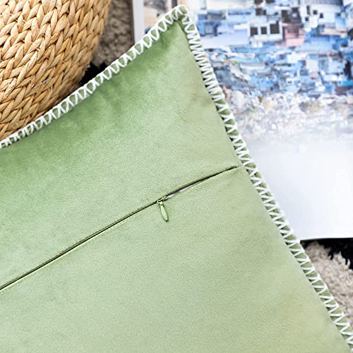 GAWAMAY Solid Soft Velvet Farmhouse Spring Pillow Covers 18x18 Set of 2,Decorative Green Throw Pillows with Chenille Edge,Square Boho Couch Pillows for Living Room Sofa Couch Beding(45x45cm) Green