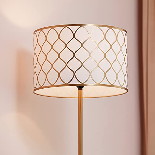 Globe Electric Novogratz x 65787 Kinsley 65" Floor Lamp, Matte Brass, Metal Mesh Over Cotton Shade