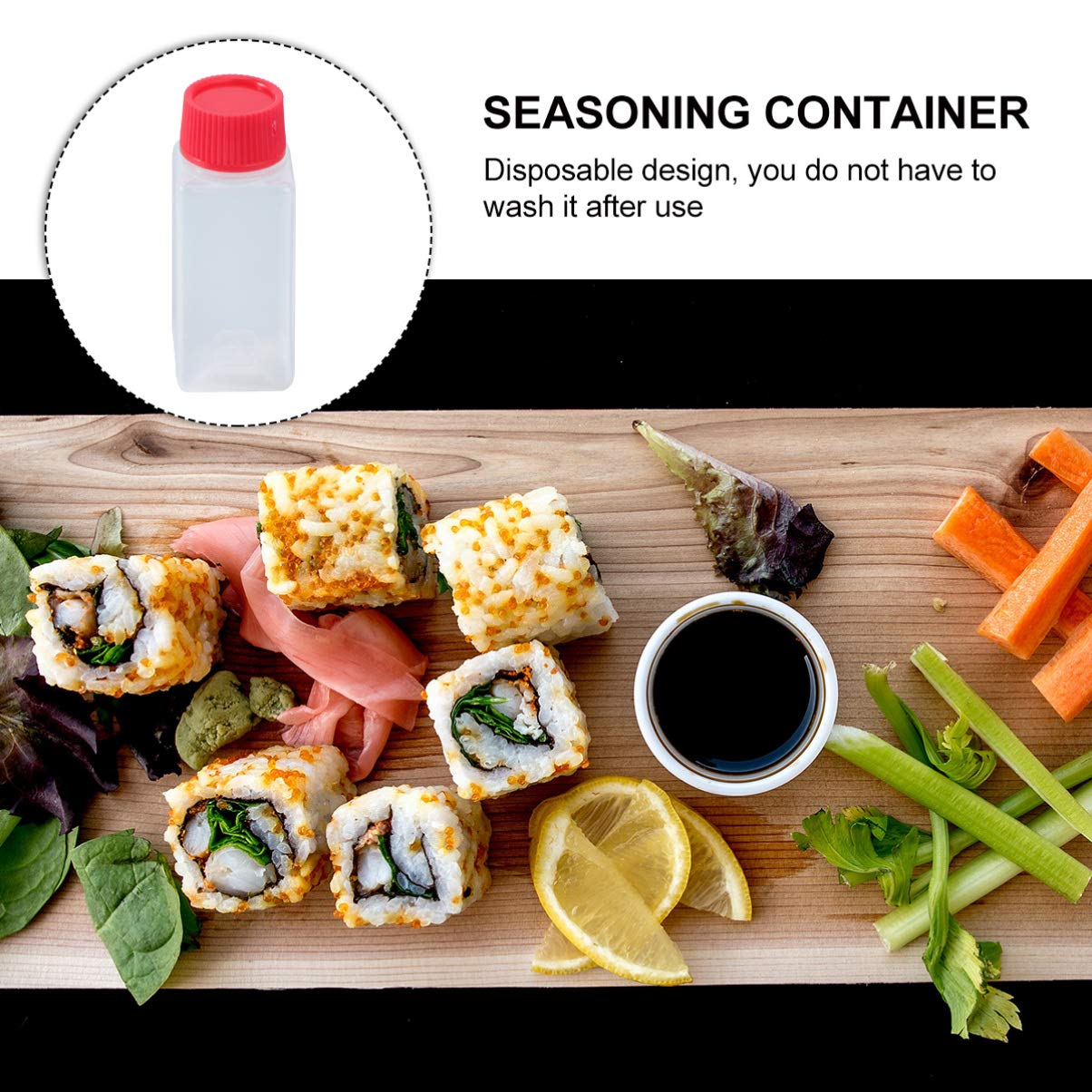 BESTOYARD 100pcs Bento Soy Sauce Case Container Vinegar Dispenser Bottles Plastic Condiment Bottles for Sushi Sashimi Salads Square 6.5ml