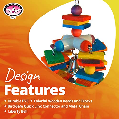 Super Bird Creations SB440 4 Way Play Bird Toy with Colorful Wooden Blocks & Ringing Bell, Large Bird Size, 15β x 7β x 7β