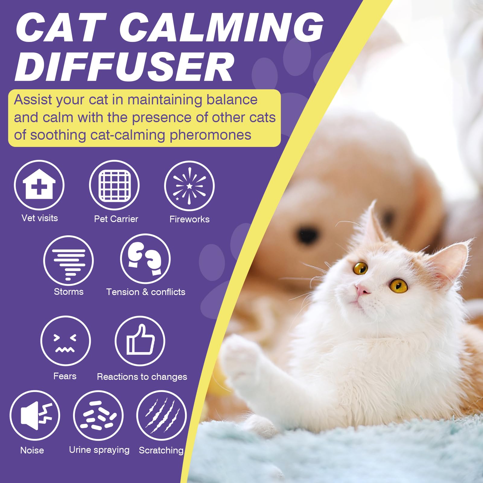 Cat Calming Diffuser Refill, 8 Pack Pheromones for Cats Multicat Diffuser Plug in Refill Pheromone to Calm Cats Soothing Feline Anxiety Stress 48ml Each Fit All Common Diffusers