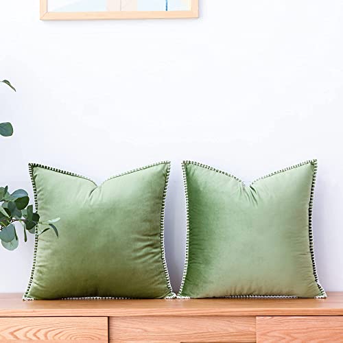 GAWAMAY Velvet Farmhouse Spring Pillow Covers 18x18 Set of 2,Decorative Green Throw Pillows with Chenille Thread Edge,Square Boho Couch Pillows for Living Room Sofa Couch Beding(45x45cm) Burgundy Red