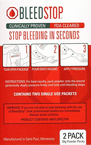 Bleedstop Stop Bleeding in Seconds Emergency First Aid for Home Kids and Family (2) 20g Powder Packets (1)