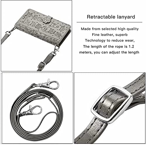 Futanwei Crossbody Lanyard Case for TCL 30 V 5G, TCL 30 V 5G Flip Case with Crossbody Strap Lanyard, [Magnetic Closure] Cute Cat & Dog Pattern Women's Wallet Case Cover with Card Holder, Grey