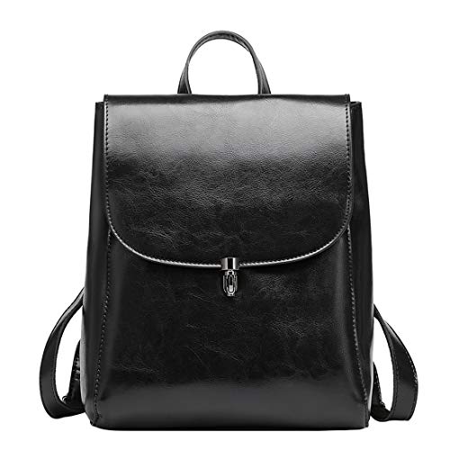 HESHE Women’s Leather Backpack Casual Style Flap Backpacks Daypack for Ladies (Black)