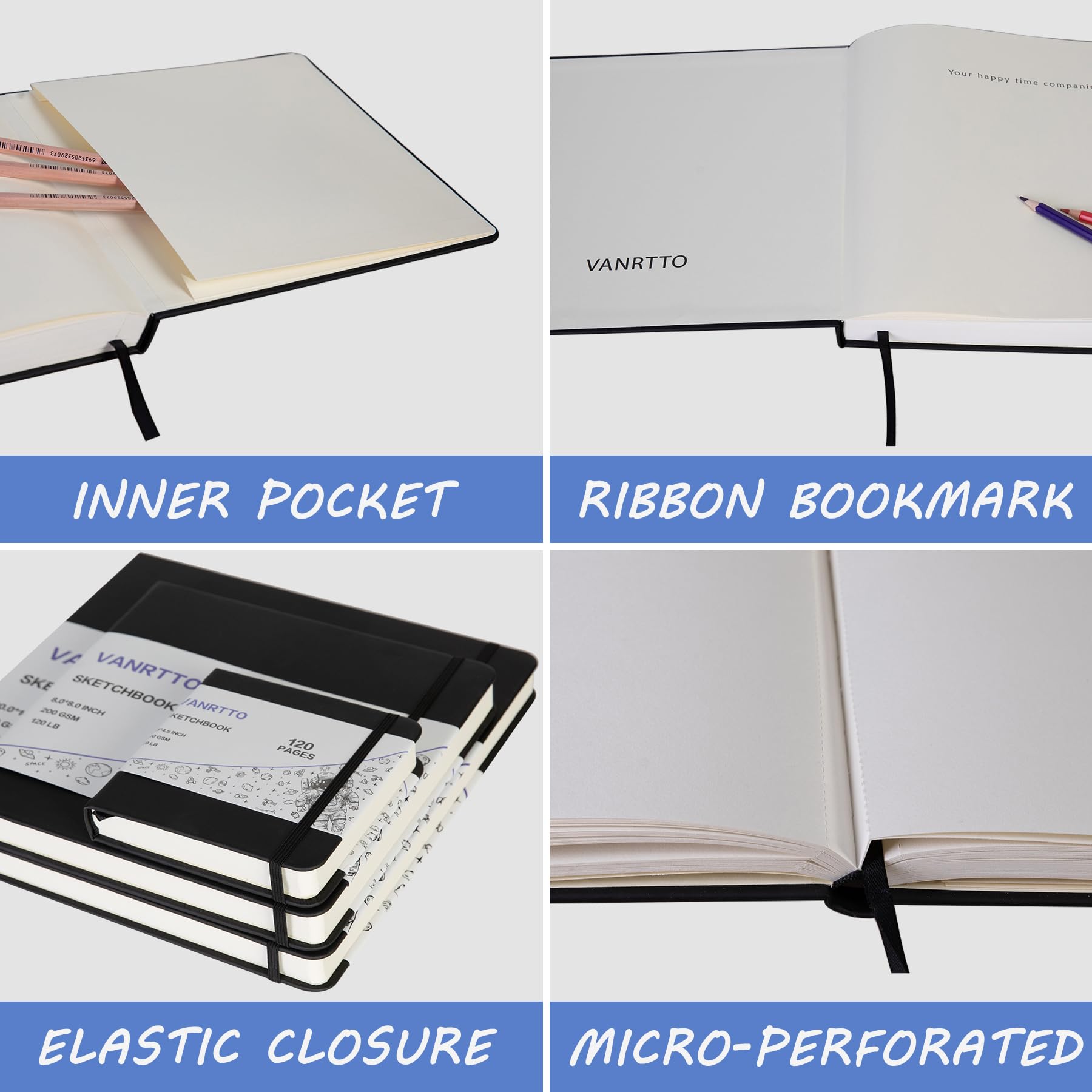Hardcover Square Sketch Book, 120lb/200GSM Sketchbook Thick Drawing Paper for Marker Watercolor Pencil Mixed Media, Premium Drawing Notebook, Art Journal, 60 Sheets/120 Pages 8x8 Inch Sketch Pad