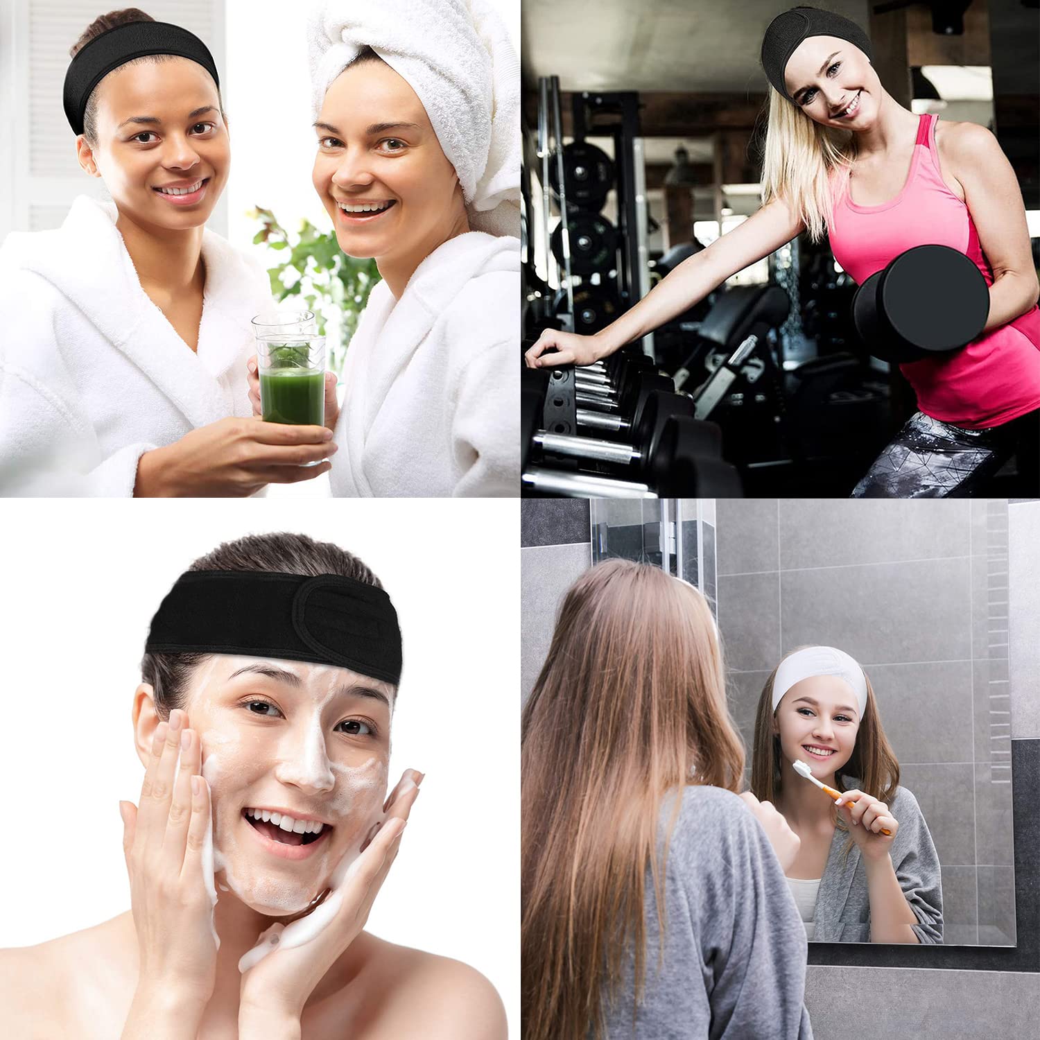BallHull 8 Pcs Women Headbands Makeup Headbands Adjustable Spa Facial Headbands Wrap Terry Cloth Headbands Stretch Towel for Bath, Makeup and Sport.