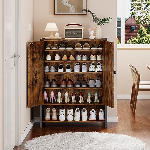 Homeiju Shoe Cabinet with Doors and Shelves,24 Pairs Entryway Shoe Storage Cabinet with Adjustable Shelves,6-Tier Free Standing Shoe Organizer Cabinet for Entryway (Rustic Brown)