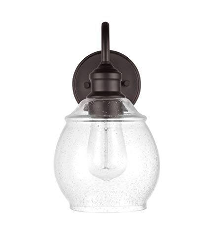 Globe Electric 51622 Maia 1-Light Vanity Wall Sconce, Dark Bronze, Seeded Glass Shade, Bulb Included