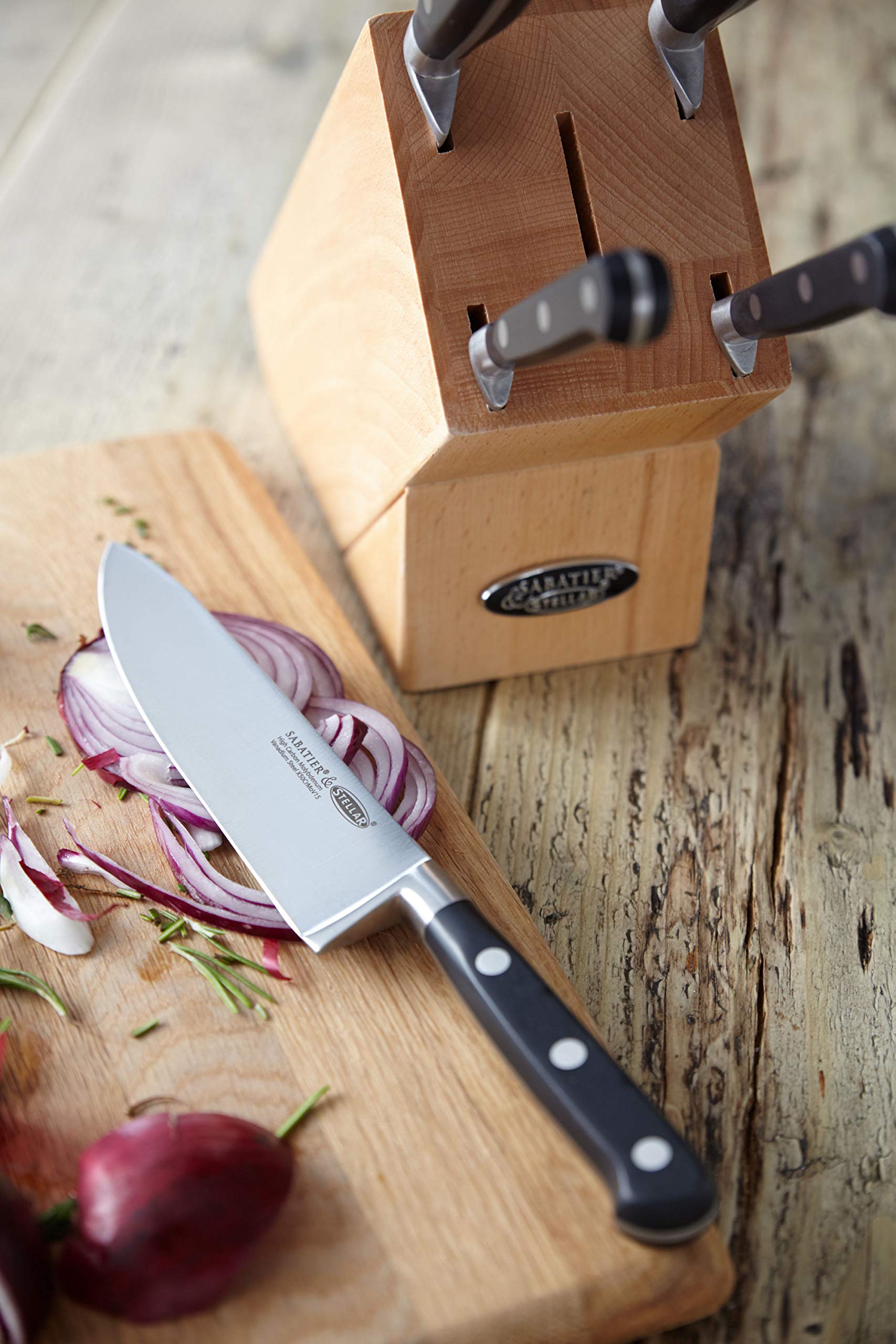 Stellar Sabatier IS60 6-Piece Set of Knives with Wooden Knife Block, Razor Sharp Stainless Steel Blades - Fully Guaranteed