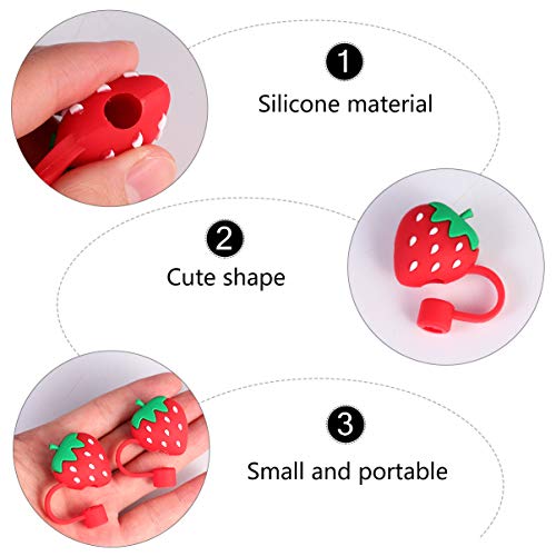 BESTOYARD 2pcs Silicone Straws Tips Covers Strawberry Shaped Straw Plug Compatible with Stanley Straw Drinking Beverages Accessories