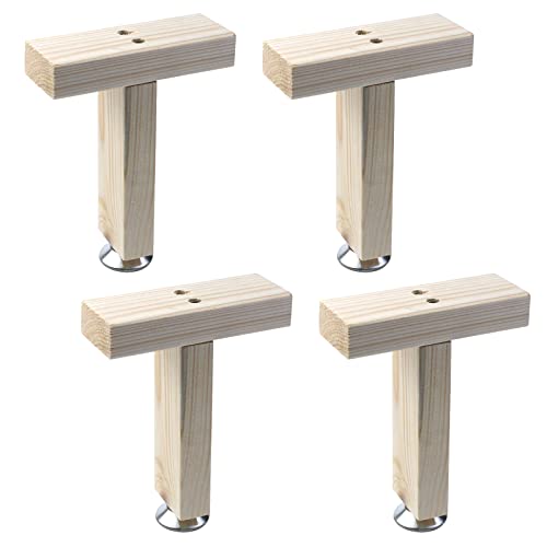 Curqia 4 Sets Bed Frame Center Support Wood Bed Support Legs Adjustable Bed Center Slat Support Leg with Adjustable Base, Height 6.7-7.5 Inch