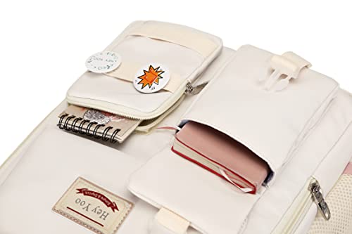 Hey Yoo Backpack for Girls Bookbag Cute School Bag College Middle High Elementary School Backpack for Teen Girls (White)