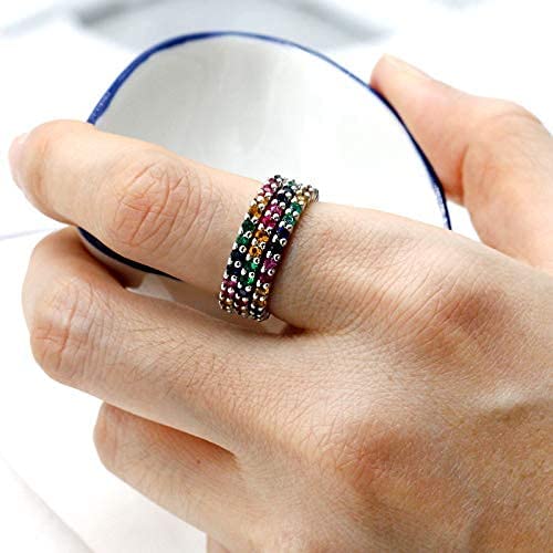 Artever Eternal Rainbow Ring Women's Wedding Ring Sterling Silver CZ Stone Stackable Ring Multi Color Gem Eternal Ring (Size 6/2 Pieces)