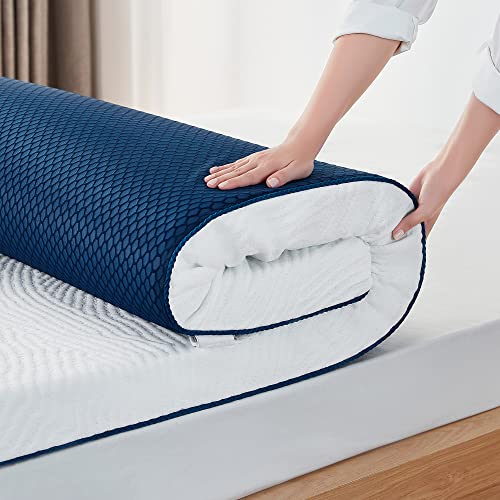 LINSY LIVING 3 Inches Memory Foam Mattress Topper Full, Cooling Gel-Infused Swirl Memory Foam, Soft Bed Topper Full with Tencelâą Cover, CertiPUR-US and Oeko-TEX Certified, Full Size White