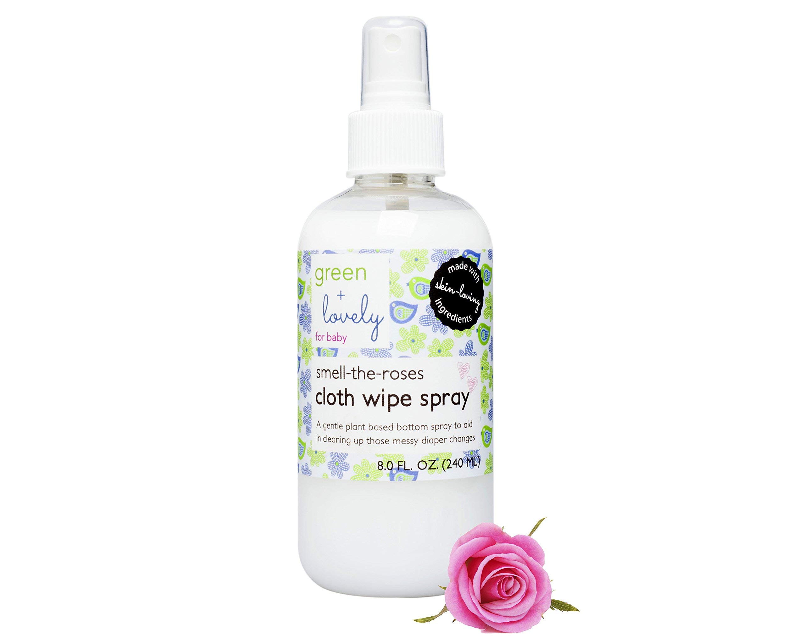 Smell the Roses Cloth Wipe Spray, 8 fl. oz. - Plant-based Baby Bottom Wash made with All-Natural and Organic Ingredients by Green and Lovely