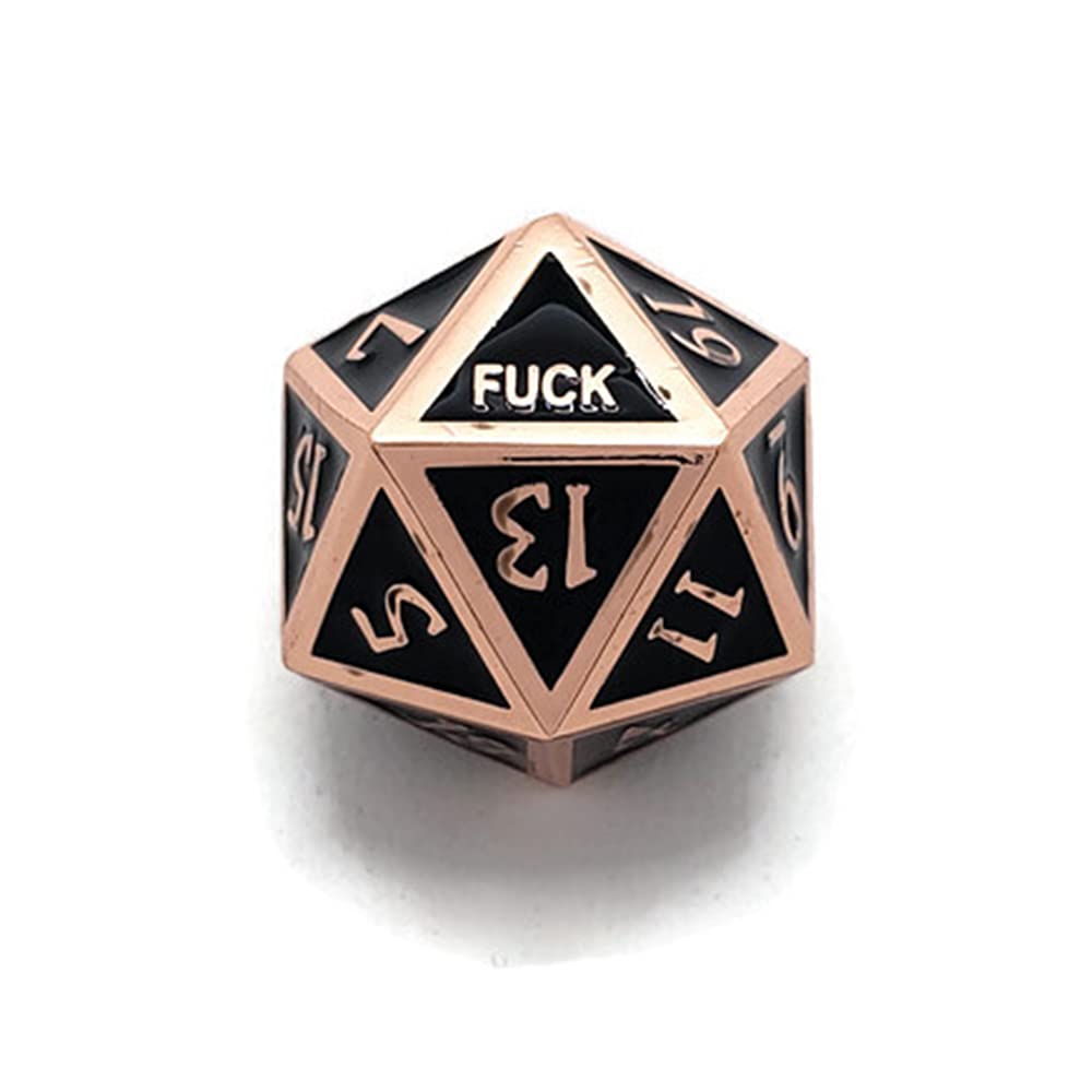 Metal D20 F*** Dice Critical Fail F 20 Sided Die Set DND Black Copper Brass Steampunk Gunmetal Color Number for Role Playing Game Dungeons and Dragons D&D Pathfinder Shadowrun and Math Teaching