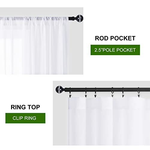 Hiasan White Sheer Curtains for Bedroom with Tiebacks, Lightweight Airy Breathable Voile Drapes Light Filtering Rod Pocket Window Curtains for Living Room, Nursery, W52 x L63, 2 Soft Panels