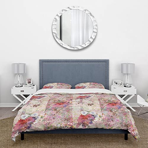 DESIGN ART Designart 'Red and White Orchids with Grunge Flowers' Traditional Duvet Cover Set Twin