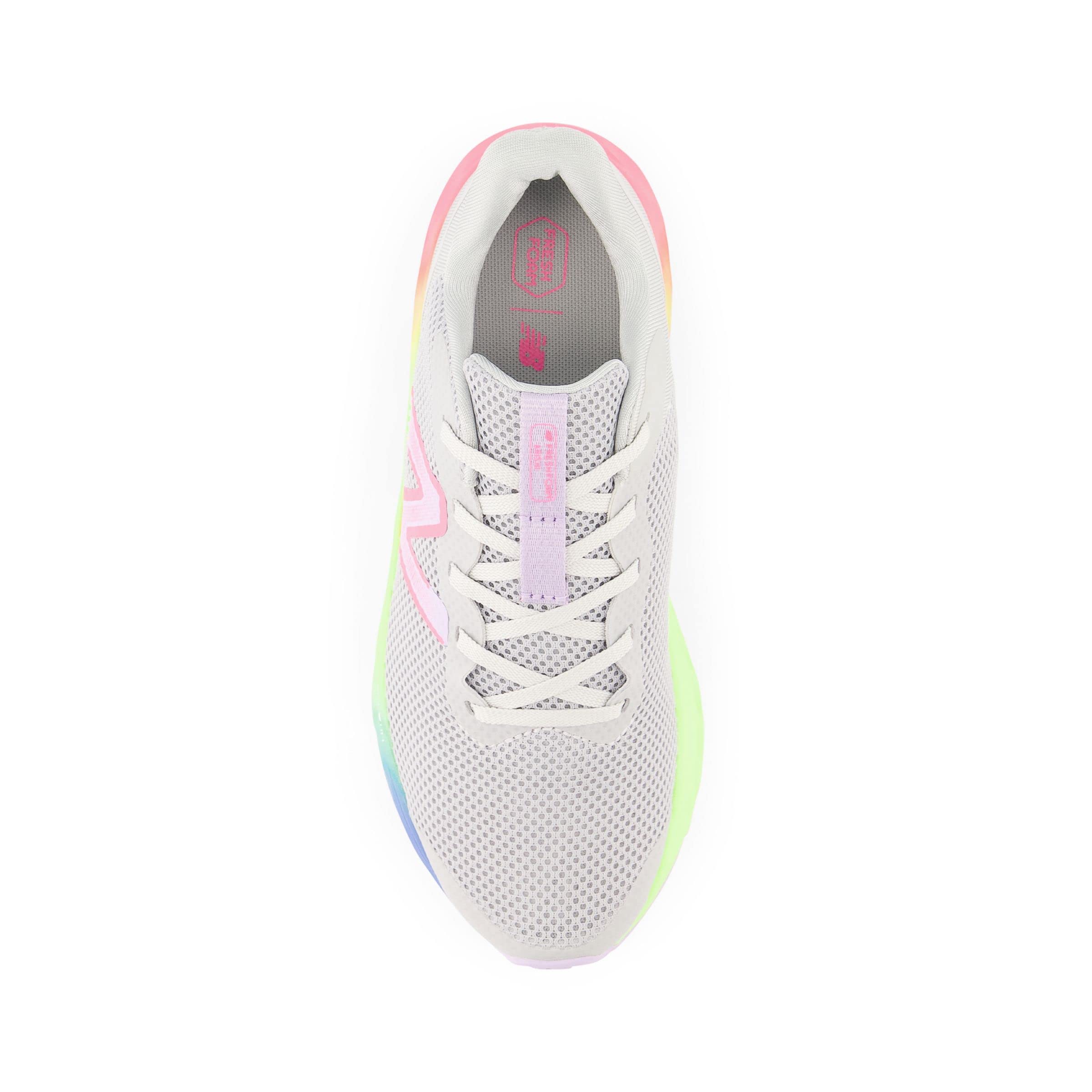 New Balance KIds Arishi Fresh Foam v4 Sneaker, LIGHT ALUMINUM/CYBER LILAC/NEON PINK, 5 M Big Kid (8-12 Years)
