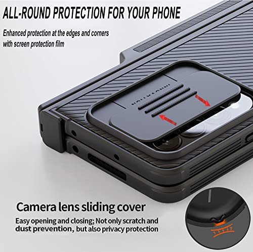 COCOING for Samsung Galaxy Z Fold 4 Case with S Pen Holder & Slide Camera Cover & Screen Protectors,Hinge Protection with Hidden Kickstand Phone Case for Samsung Galaxy Z Fold 4(2022) Black