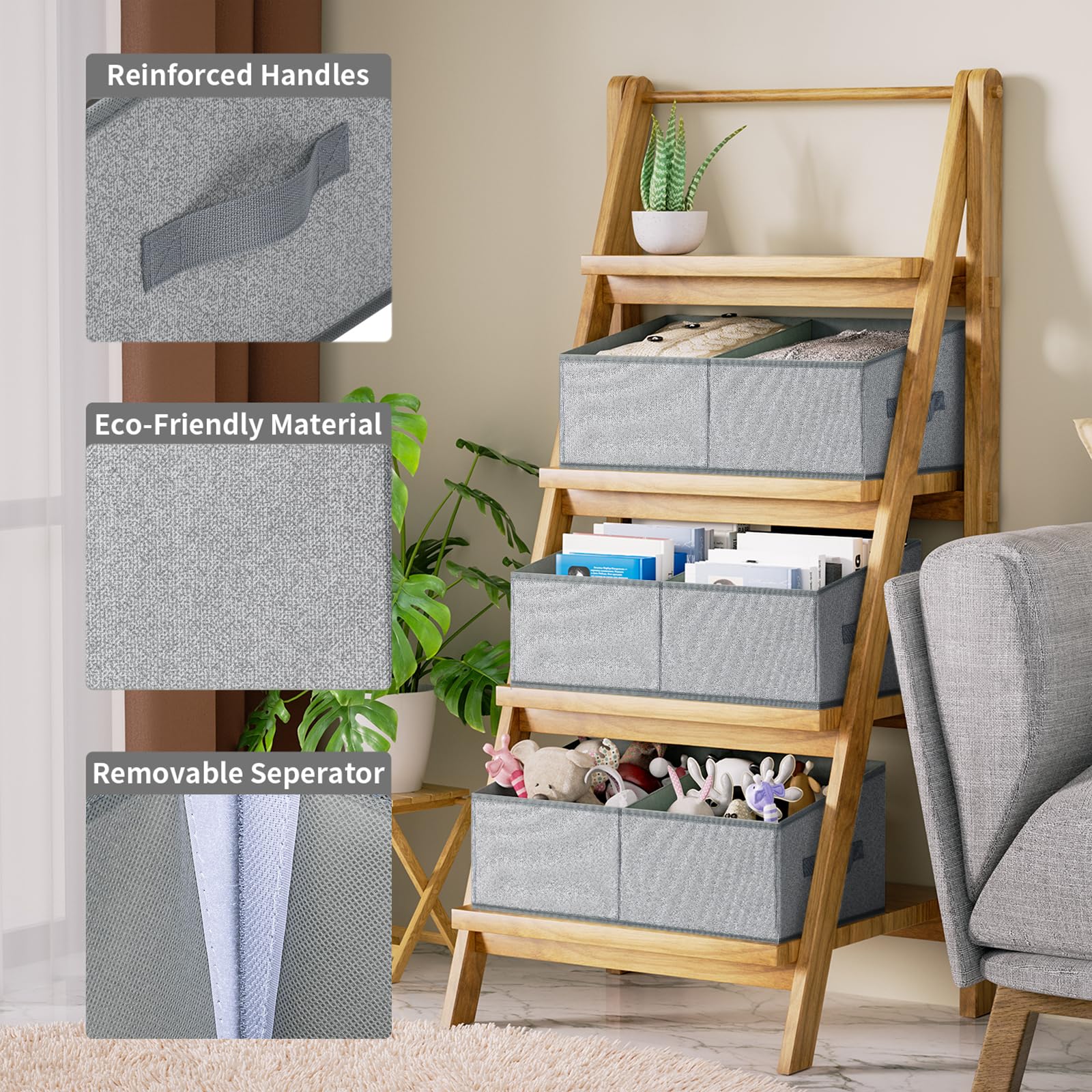 DIMJ Trapezoid Storage Bins, 3 Packs Large Closet Baskets, Foldable Fabric Baskets for Clothes, Baby Toiletry, Toys, DVDs, Books
