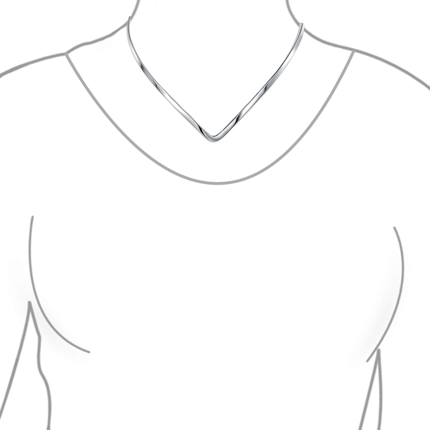 Basic Simple Slider Choker V Shape Collar Statement Necklace For Women .925 Silver Sterling Add Your Pendant 2MM