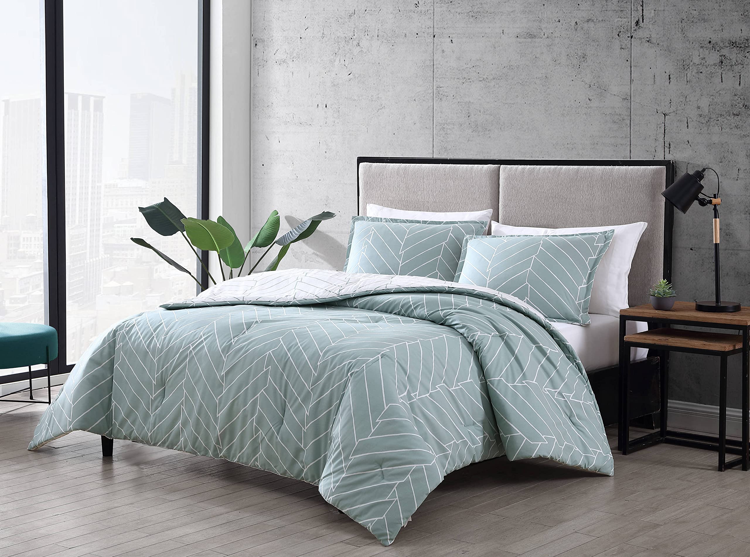 City Scene Ceres Collection Duvet Cover Set-100% Cotton, Reversible & Ideal for All Seasons, Softens with Each Wash, King, Mint