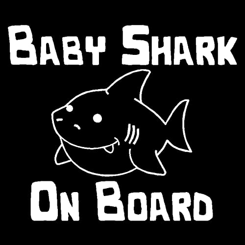 Baby Shark On Board Decal Vinyl Sticker Auto Car Truck Wall Laptop 5.5" Wide - White Color