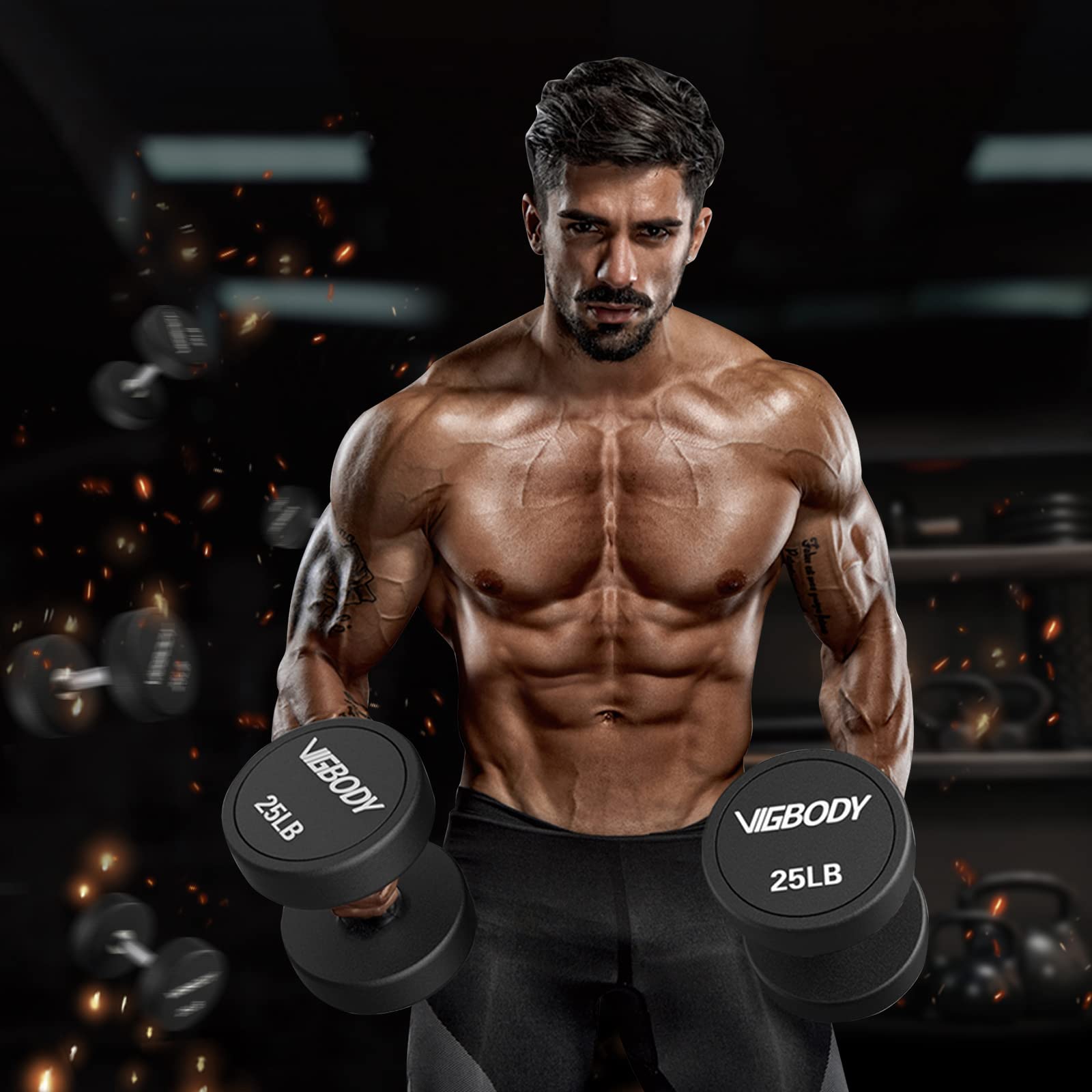 VIGBODY Dumbbell Weights Barbell with Metal Handles for Strength Training, Full Body Workout, Functional and HIT Workout Single