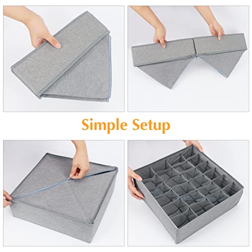 FYY Sock Underwear Drawer Organizer, 24 Cell Drawer Organizer Divider, Fabric Foldable Cabinet Closet Organizers Storage Boxes for Storing Socks, Underwear, Ties, Handkerchiefs, Gray