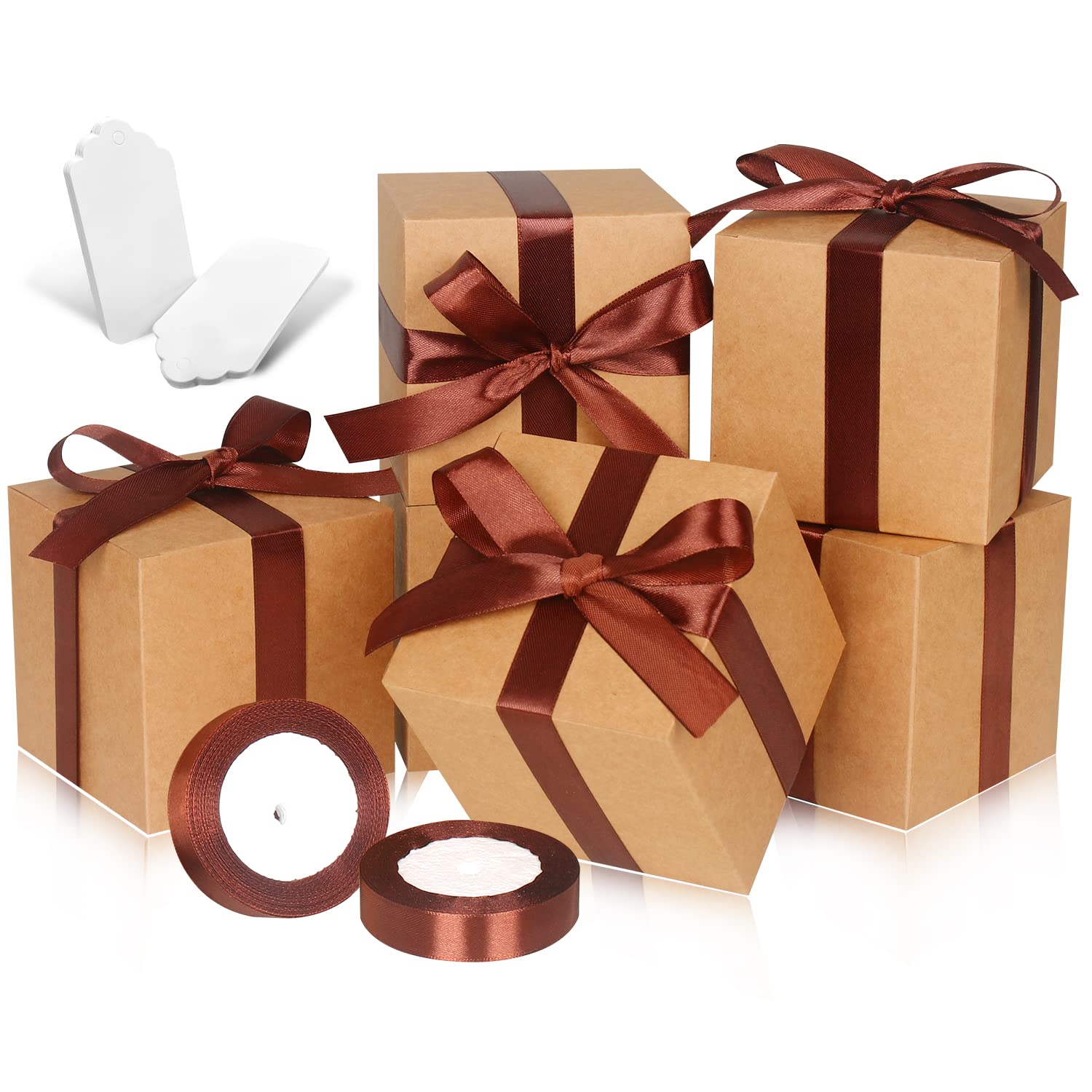 DOYIDE Brown Gift Boxes 5x5x5, 30 Pack Paper Gift Boxes with Lids for Gift, Bridesmaid Proposal Box, Cupcake Boxes, Gift Box for Wedding, Birthday, Groomsmen Proposal, Gifts, Packaging, Present