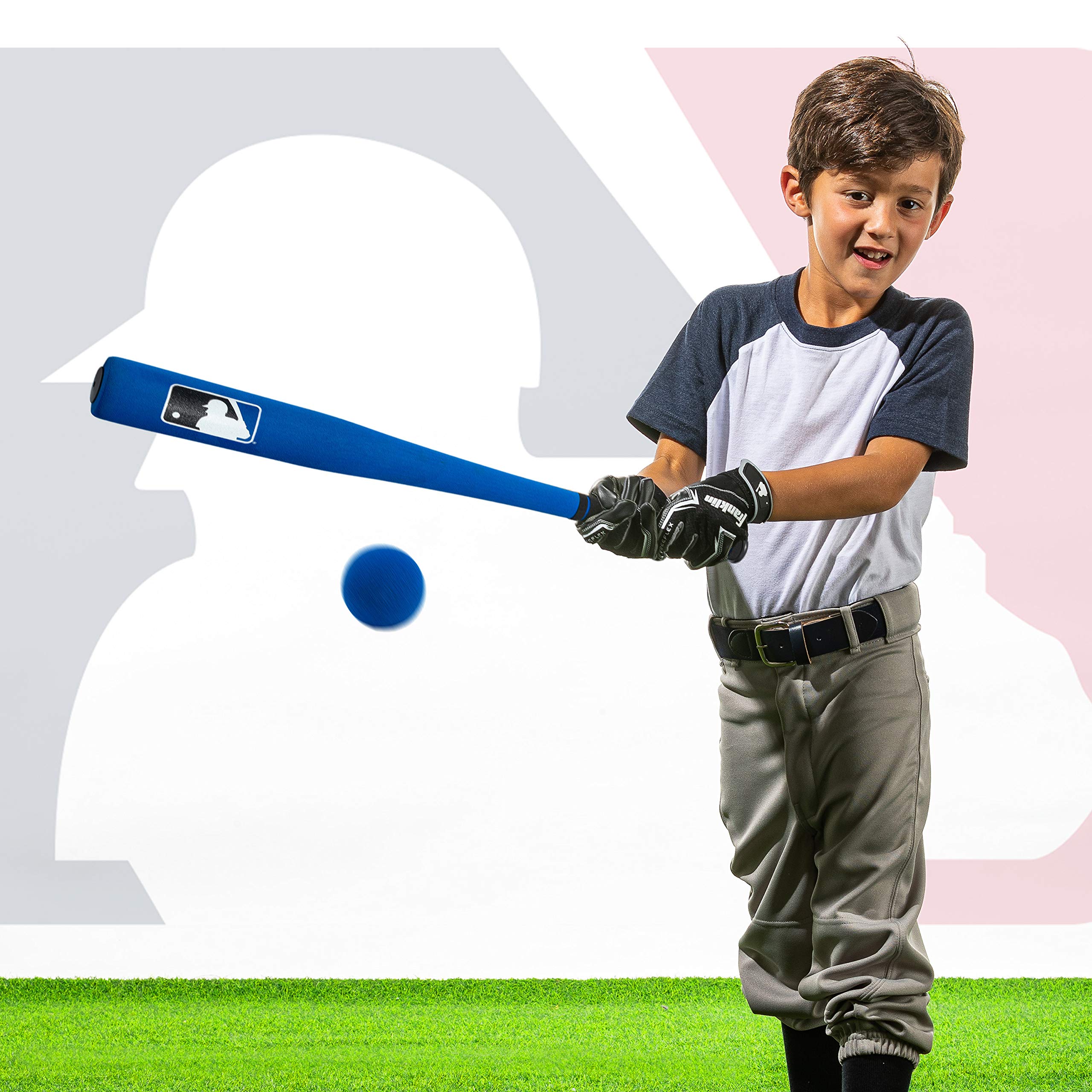 Franklin Sports MLB Kids Foam Baseball Bat + Ball Set - Jumbo Oversize Tball + Baseball Bat + Foam Ball for Kids + Toddlers - Blue - 24"