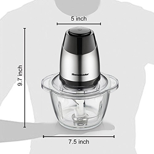 Electric Food Chopper, 5-Cup Food Processor by Homeleader, 1.2L Glass Bowl Grinder for Meat, Vegetables, Fruits and Nuts, Stainless Steel Motor Unit and 4 Sharp Blades, 300W