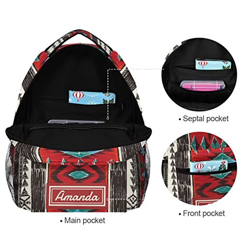 Custom Indian Aztec Backpack for Girls Personalized Your Name Text Bookbag Boho Tribe School Backpack Bookbag 3rd 4th 5th Grade Elementary Students Daypacks
